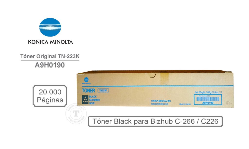 Tóner Original Konica Minolta - TN223K - TAMARA & CIA S.A.C.
